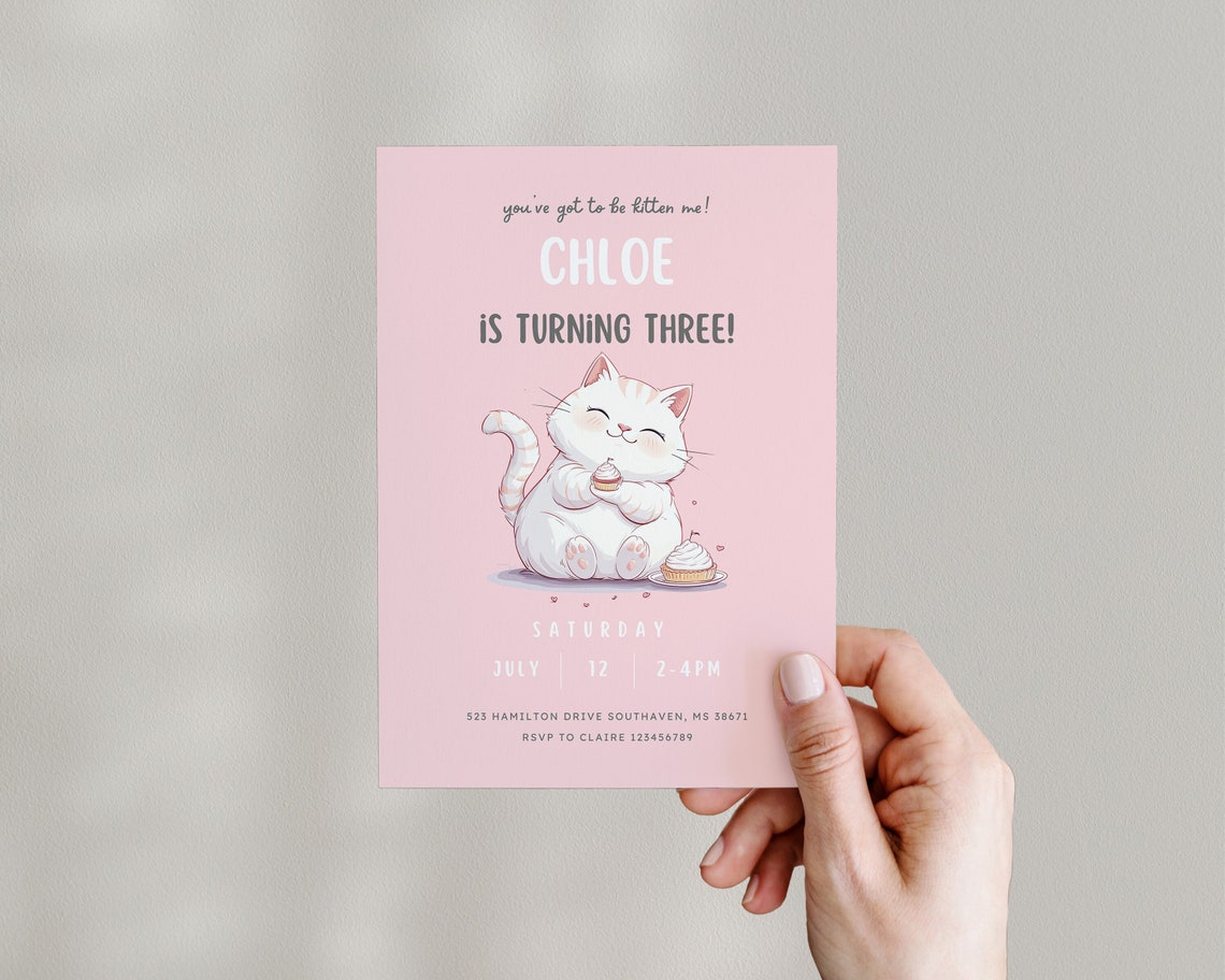 Editable Cat Birthday Invitation, Cat Theme Birthday Invitation, You've ...