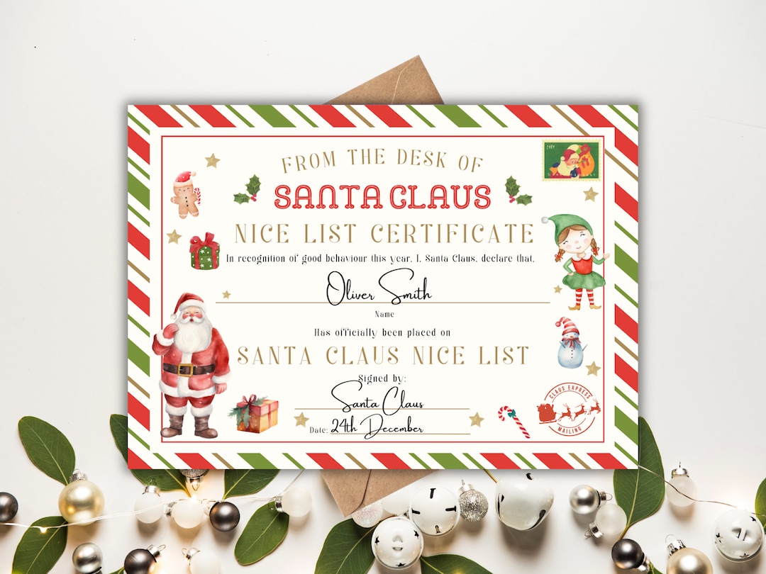 Santa Nice List Certificate Template | Instant Download | Christmas Eve ...
