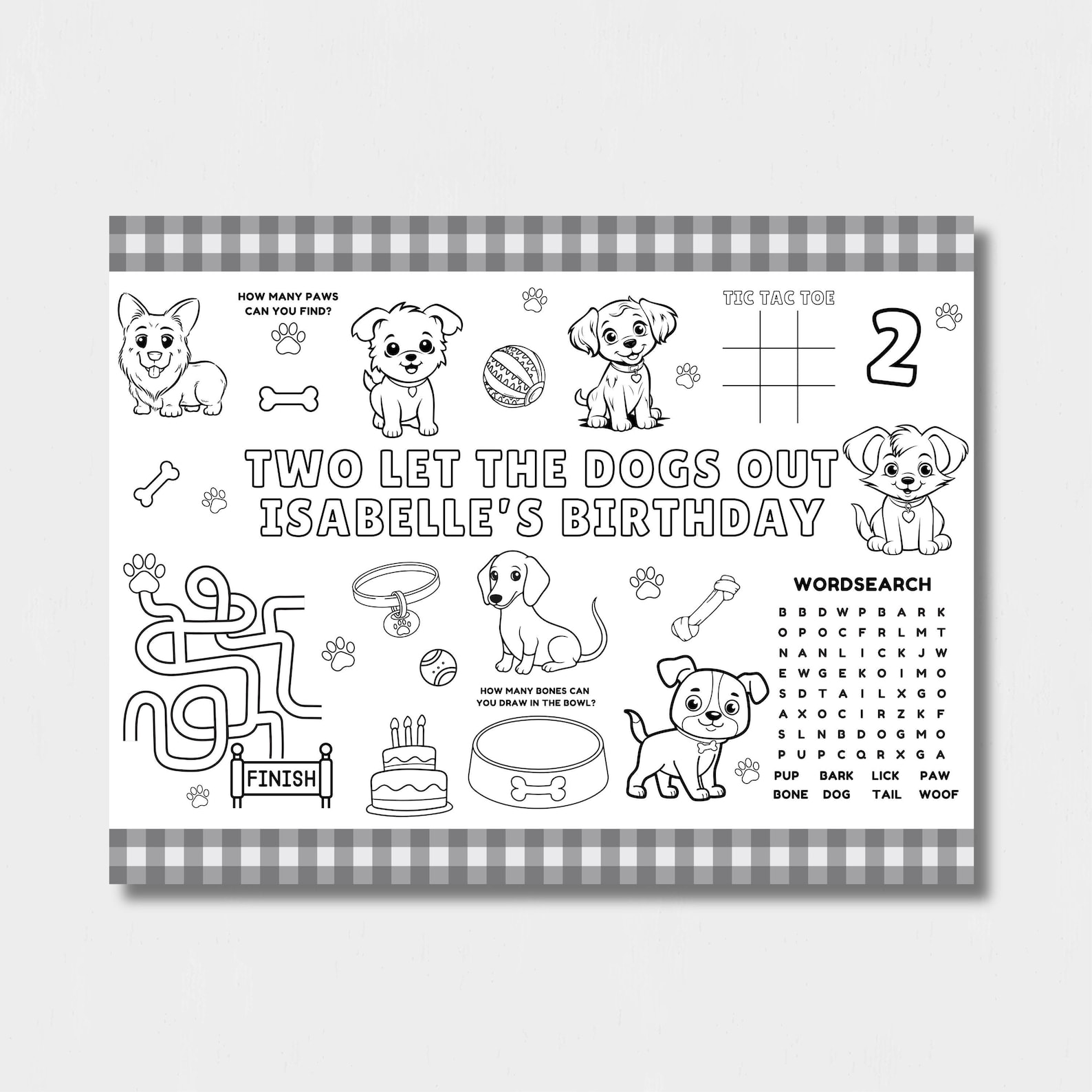 Two Let the Dogs Out Birthday Activity & Coloring Page, Second Birthday ...