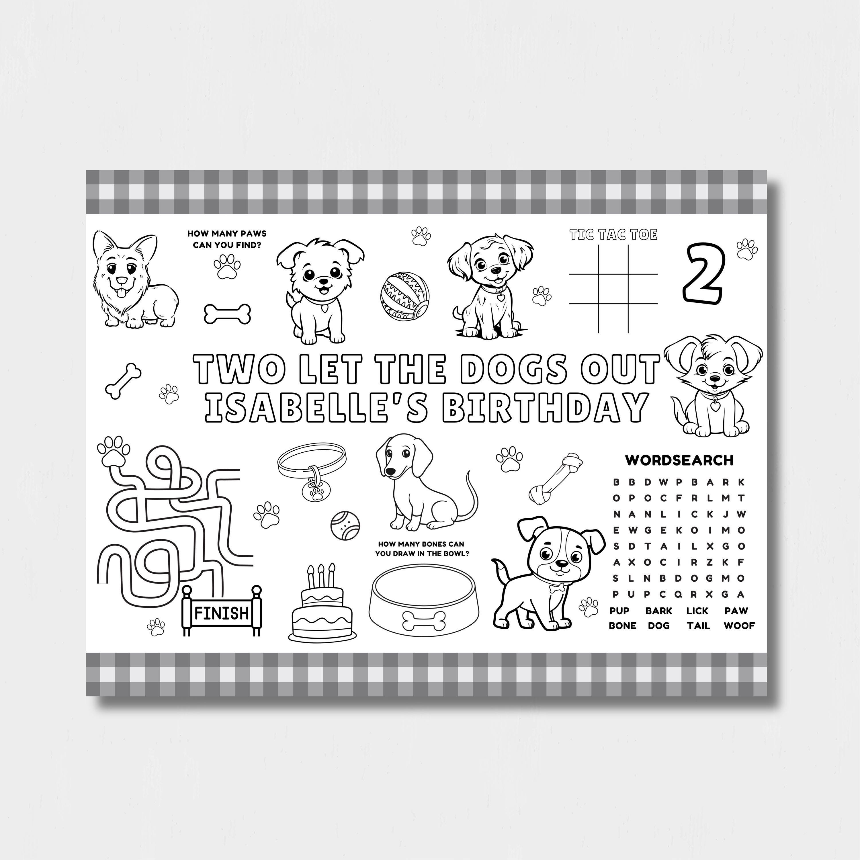 Two Let the Dogs Out Birthday Activity & Coloring Page, Second Birthday ...
