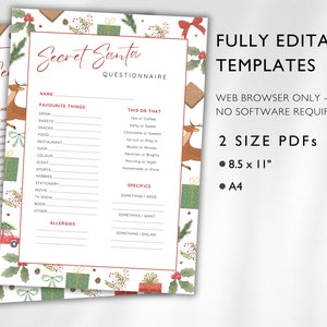Printable Secret Santa Gift Exchange Questionnaire, Office Gift ...
