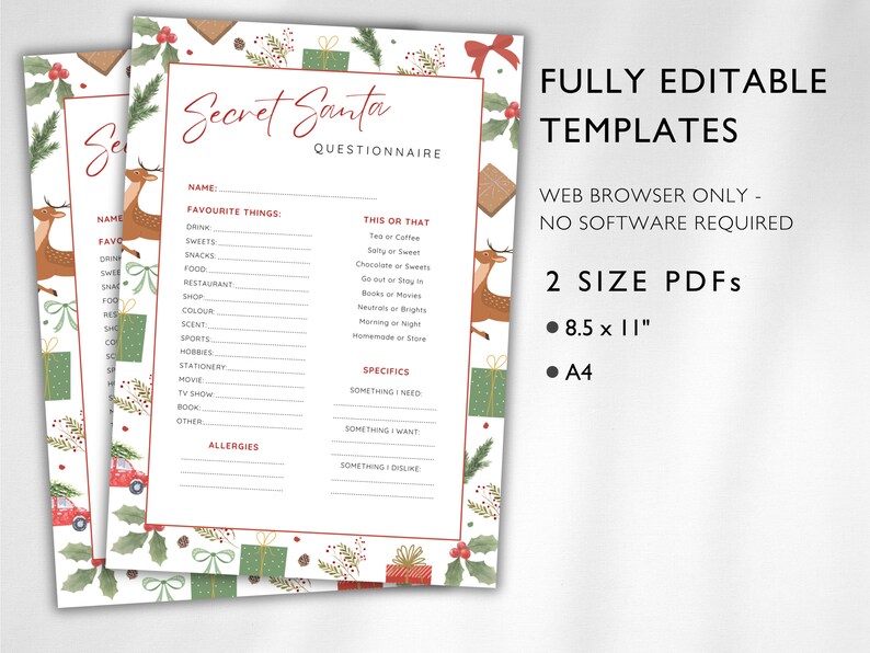 Printable Secret Santa Gift Exchange Questionnaire, Office Gift ...