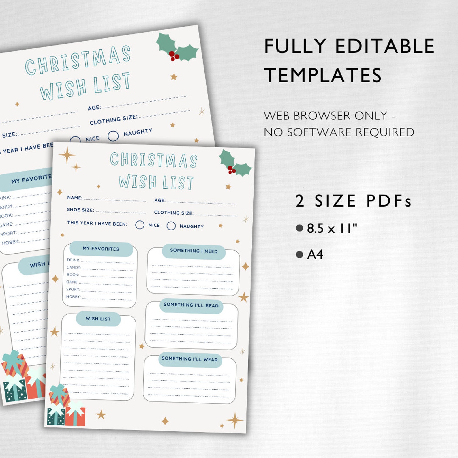 Kids Christmas Wish List, Printable Gift Wish List, Children's X-mas ...