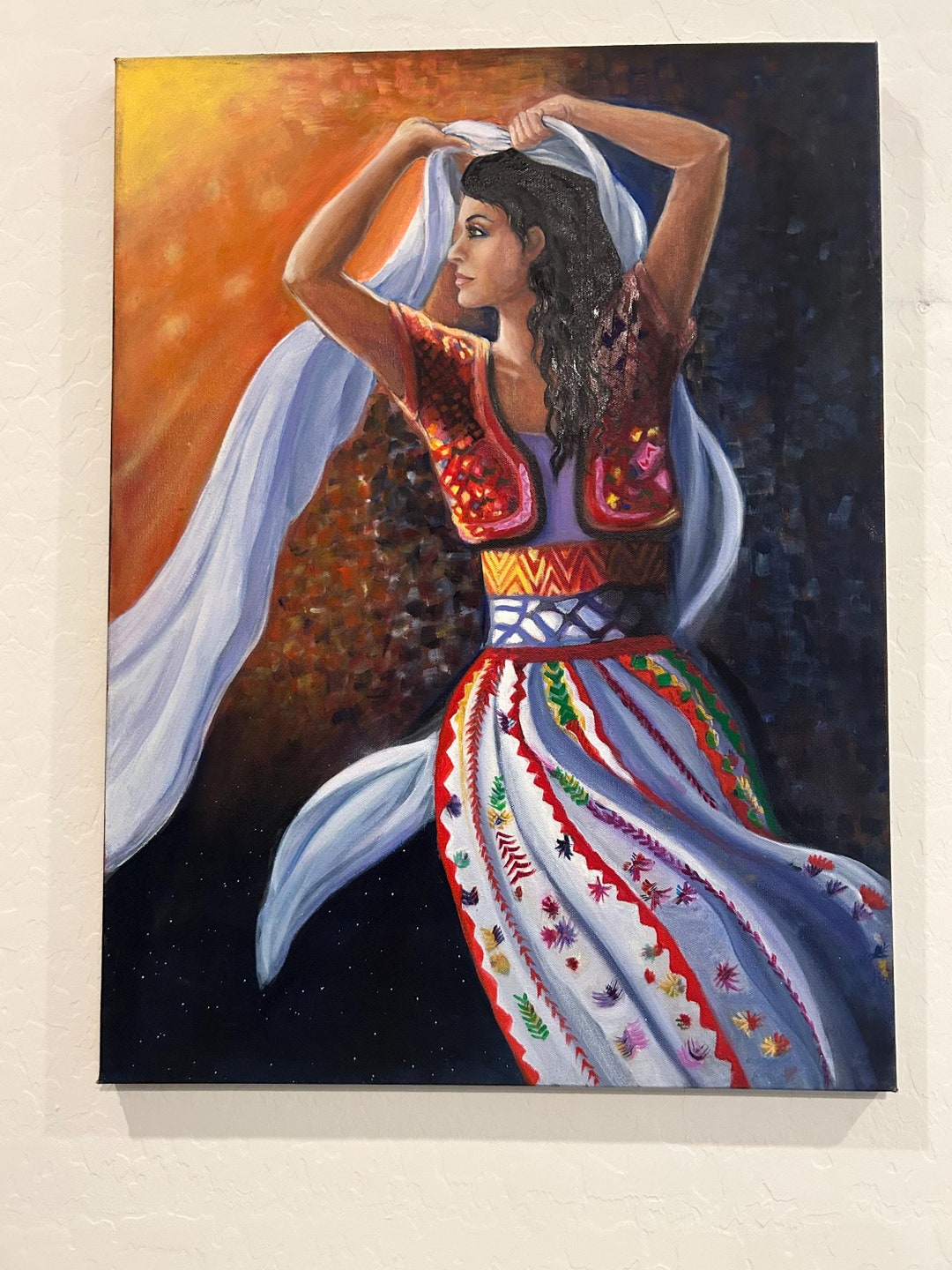 Palestinian Woman Dancing, Original Painting on Canvas - Etsy
