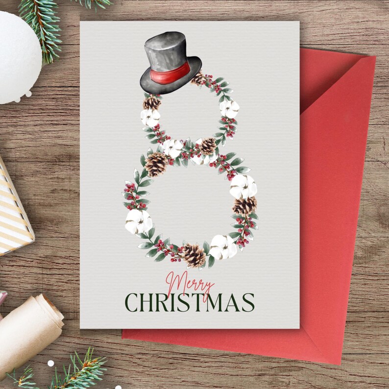 Snowman Wreath Christmas Card Template: Editable Canva Design (digital ...