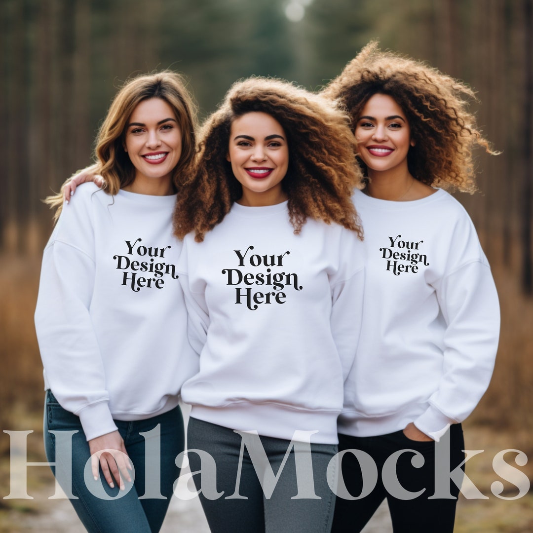 Gildan 18000 Group Mockup White Christmas Sweatshirt Mock Diverse ...