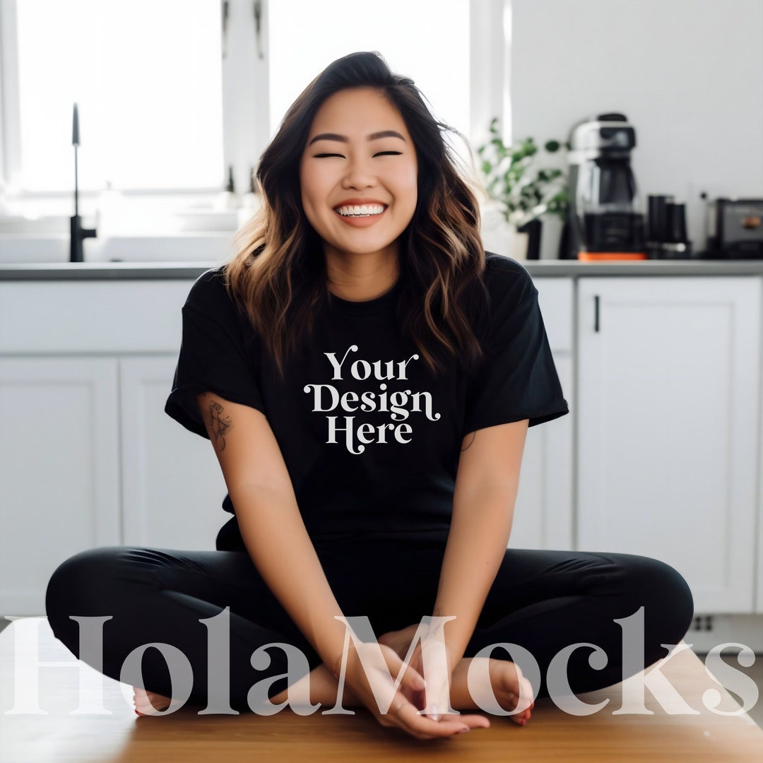 Bella Canvas 3001 Black Shirt Mockup Trendy Modern Lifestyle Mock-up T ...