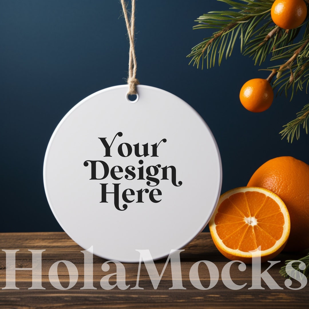 White Christmas Ornament Mockup Ceramic Round White Holiday Ornaments ...