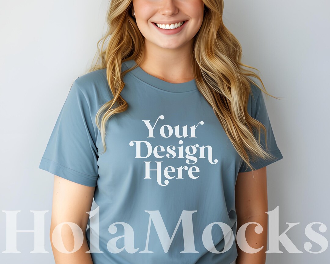 1717 Washed Denim Shirt Mockup Comfort Colors Blue Diverse Model Mock ...