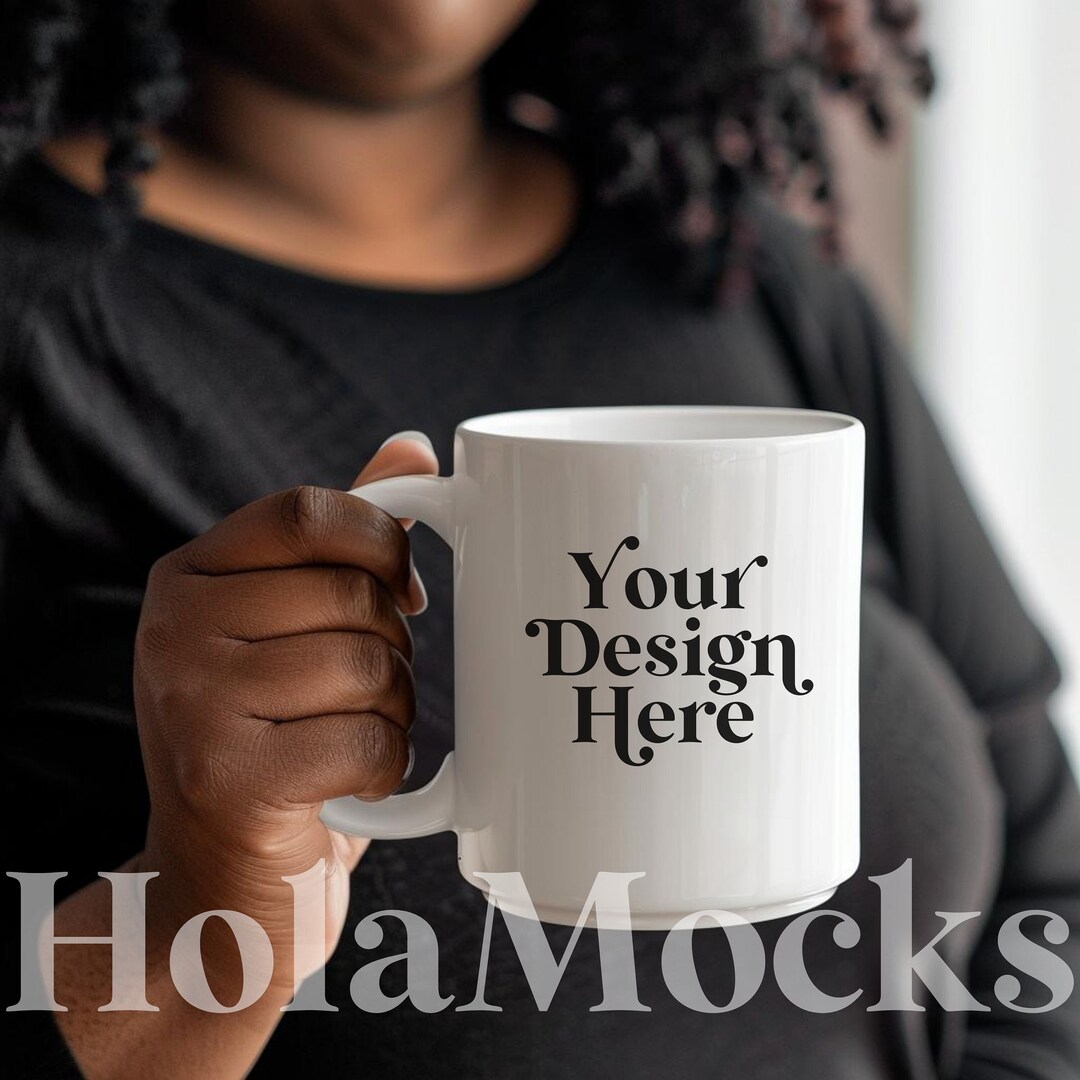 Mug Model Mockup White 11 Oz Ceramic Mug Mock-up Diverse Black Model ...
