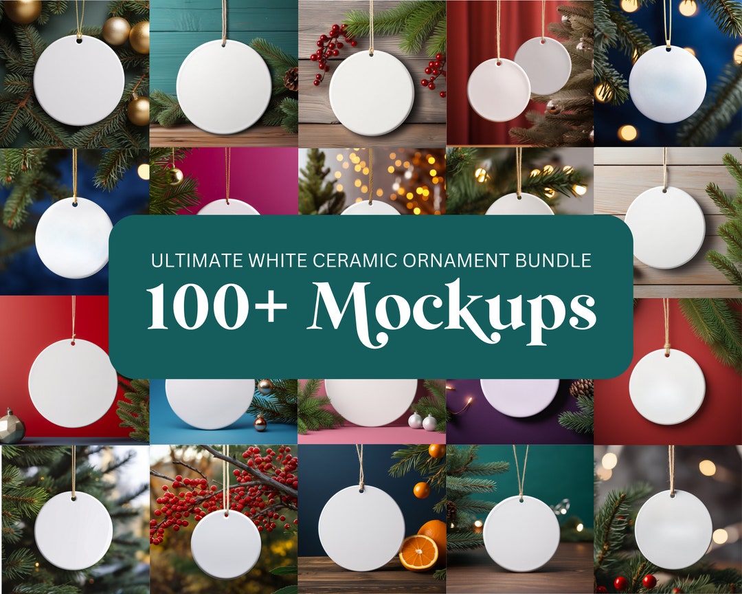 100+ Christmas Ornament Mockup Bundle Round White Ceramic Holiday ...