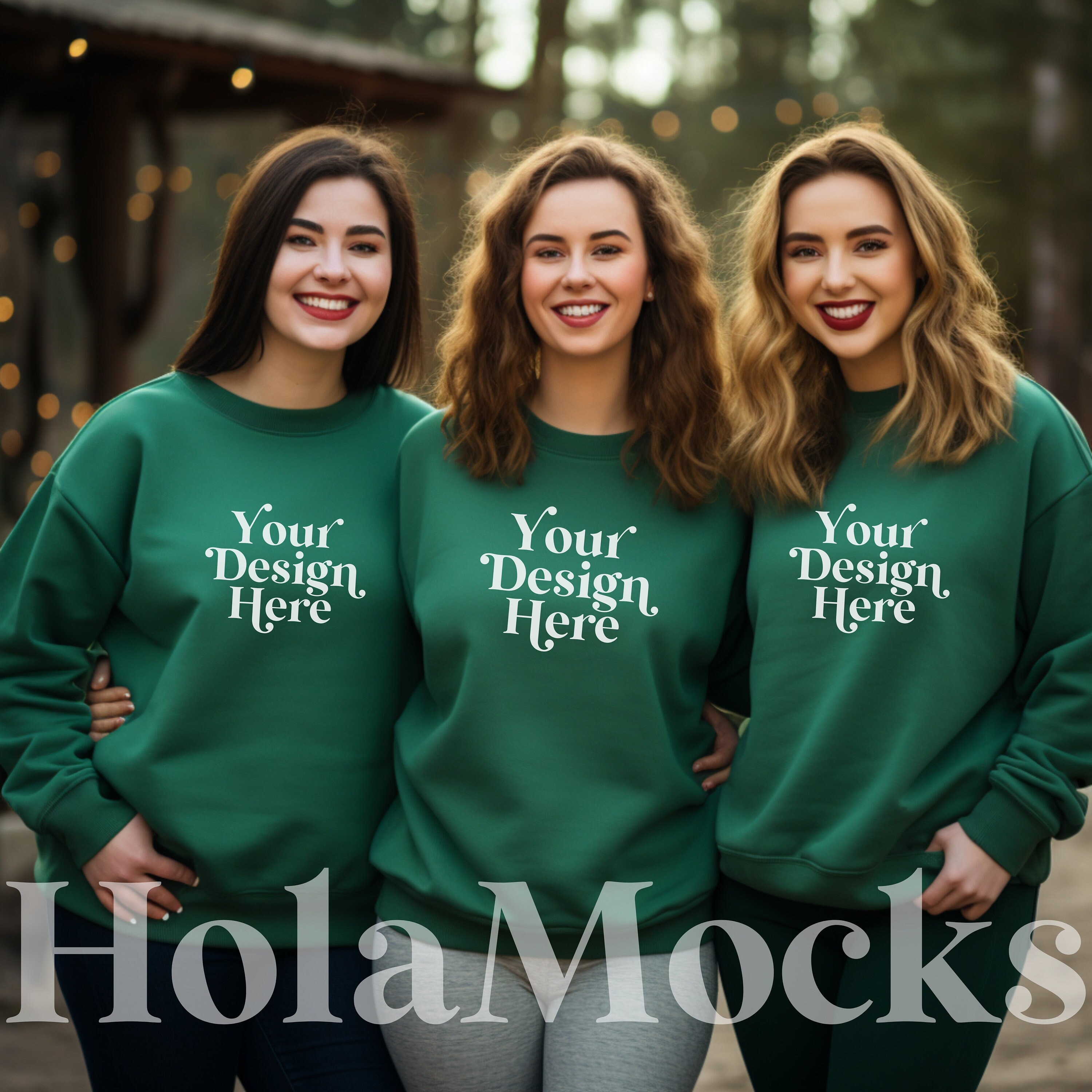 Gildan 18000 Group Mockup Forest Green Christmas Sweatshirt Mock Models ...