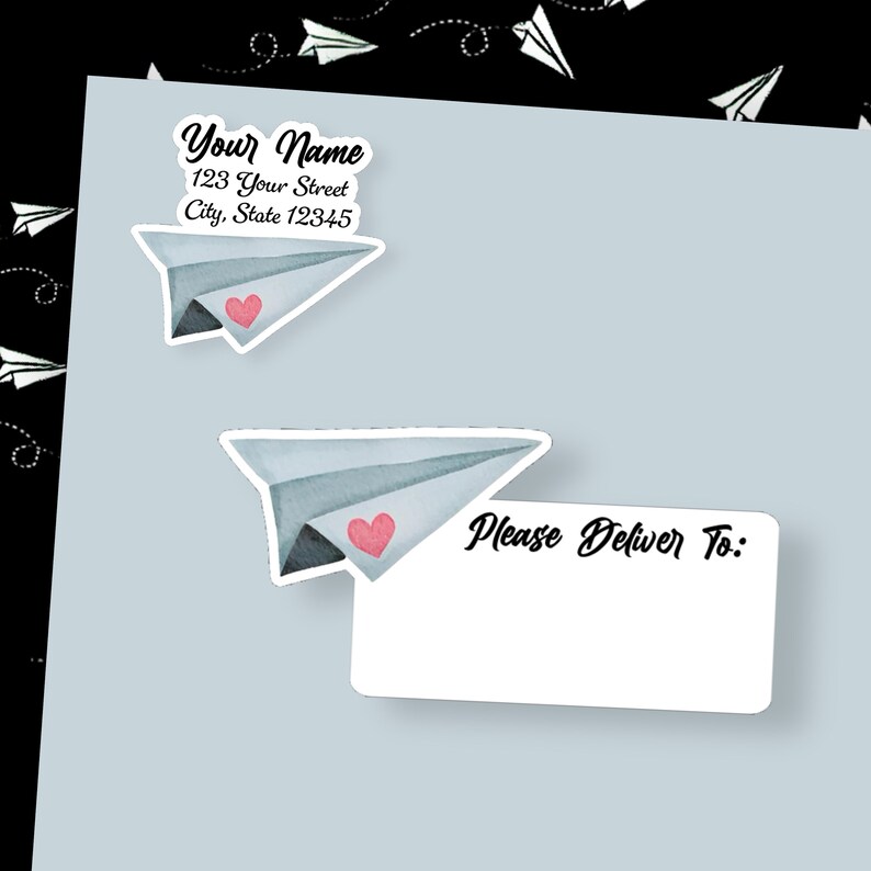 Custom Valentines Day Paper Airplane Love Mail Return Address Labels ...