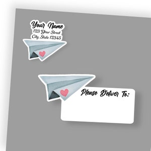 Custom Valentines Day Paper Airplane Love Mail Return Address Labels ...