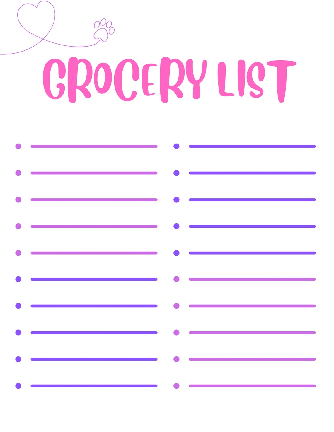 Pink and Purple Grocery List Printable - Etsy