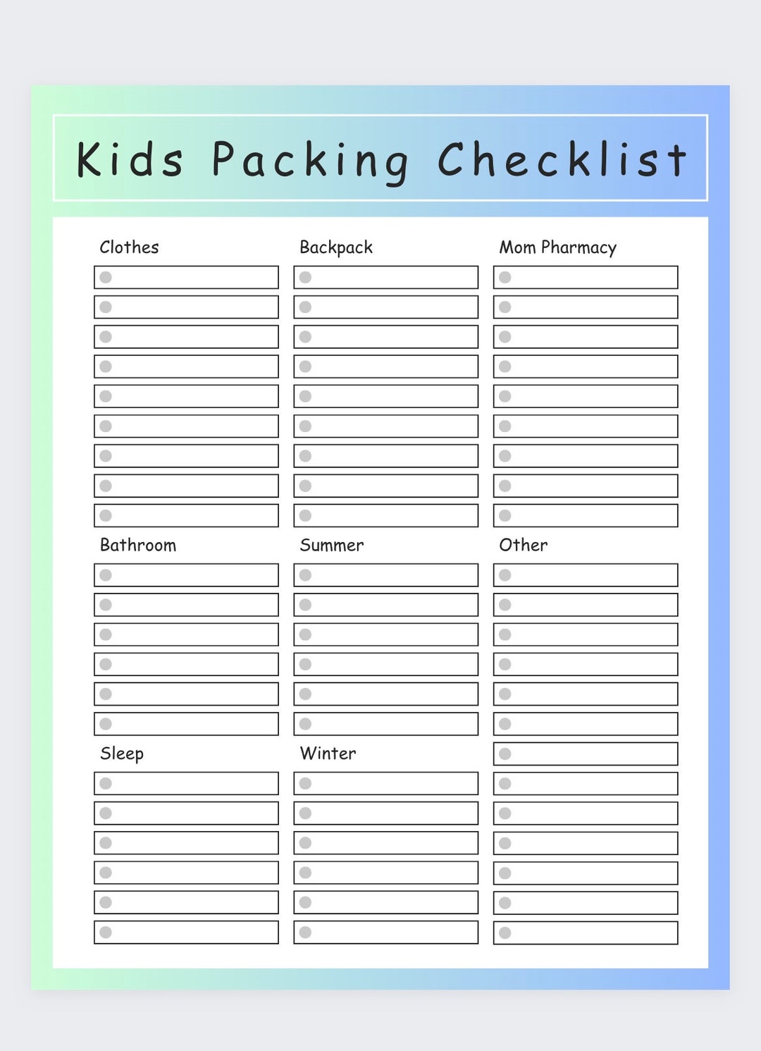 Camp Packing List, Kids Packing List, Travel Packing List, Printable ...