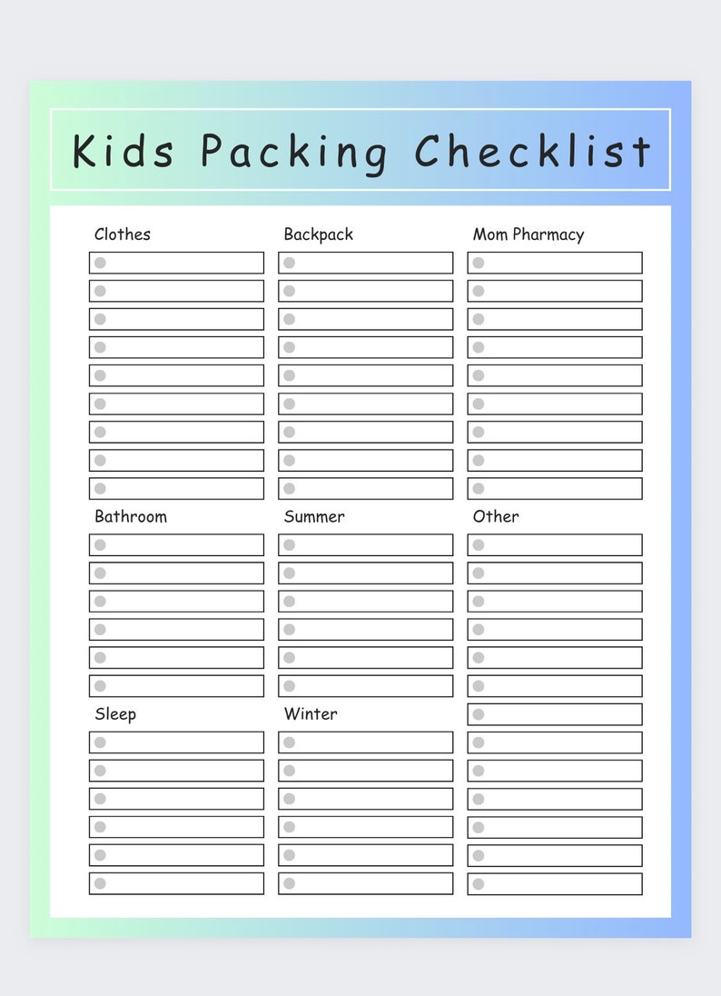 Camp Packing List, Kids Packing List, Travel Packing List, Printable ...