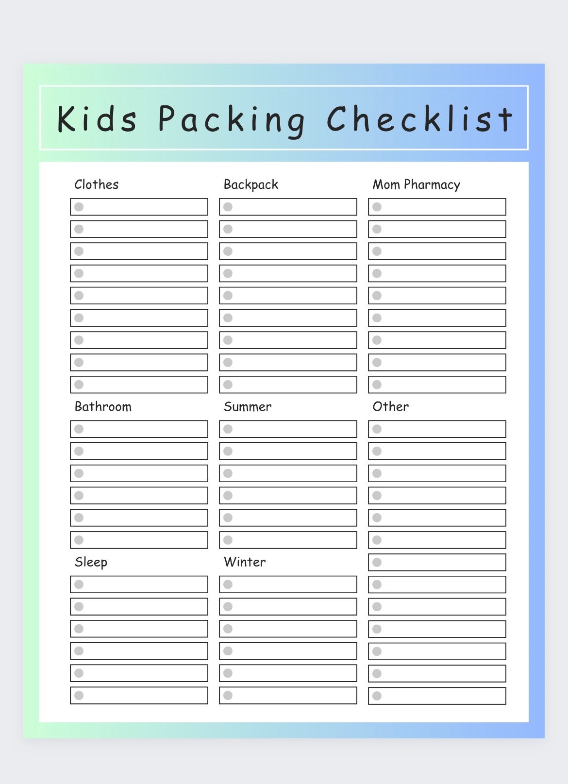 Camp Packing List, Kids Packing List, Travel Packing List, Printable ...