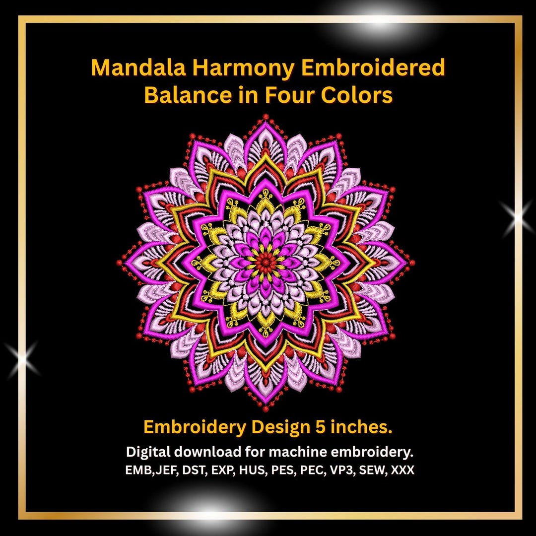 Mandala Embroidery Pattern: Harmony in Four Colors - Etsy