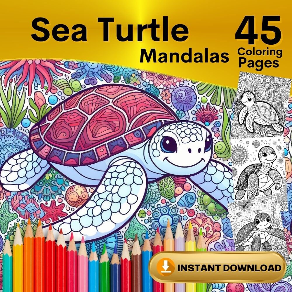 Sea Turtle 45 Mandalas: Coloring Book for Stress Relief and Relaxation ...
