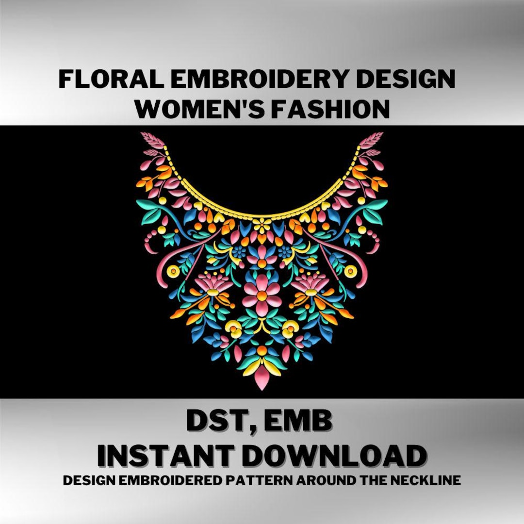 Floral Embroidery Design on Collar Digital Pattern on Collar. Use ...
