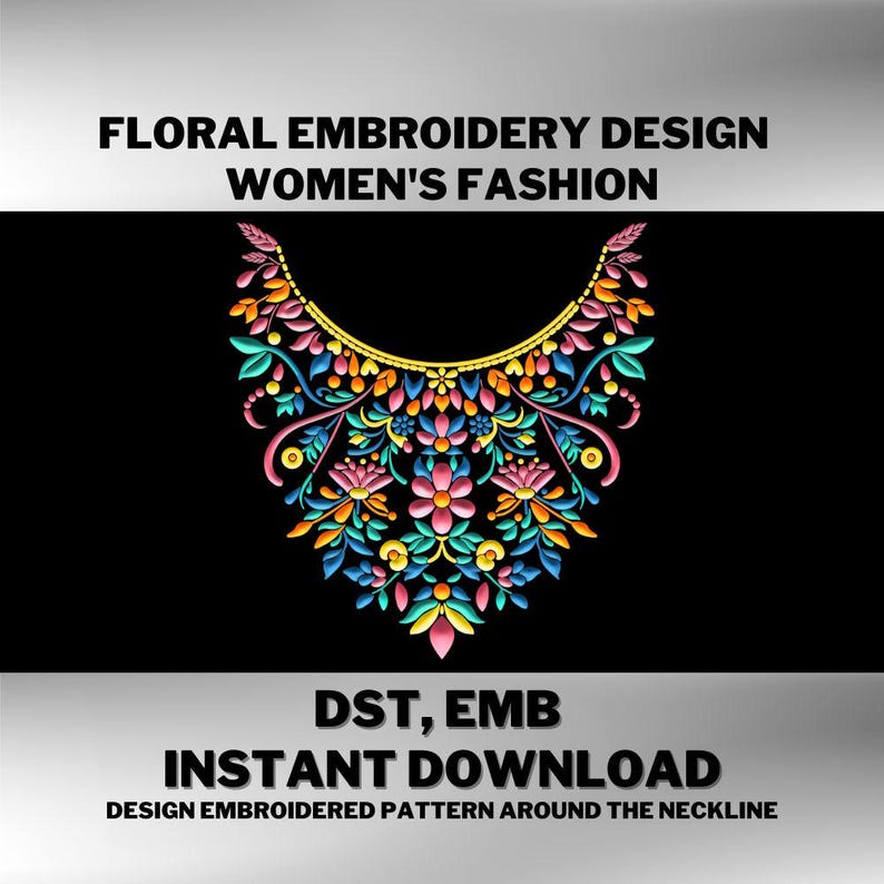 Floral Collar Embroidery Design: DST, EMB Files (digital Pattern) - Etsy