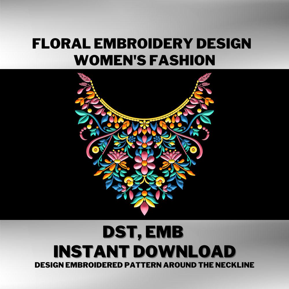Floral Collar Embroidery Design: DST, EMB Files (digital Pattern) - Etsy