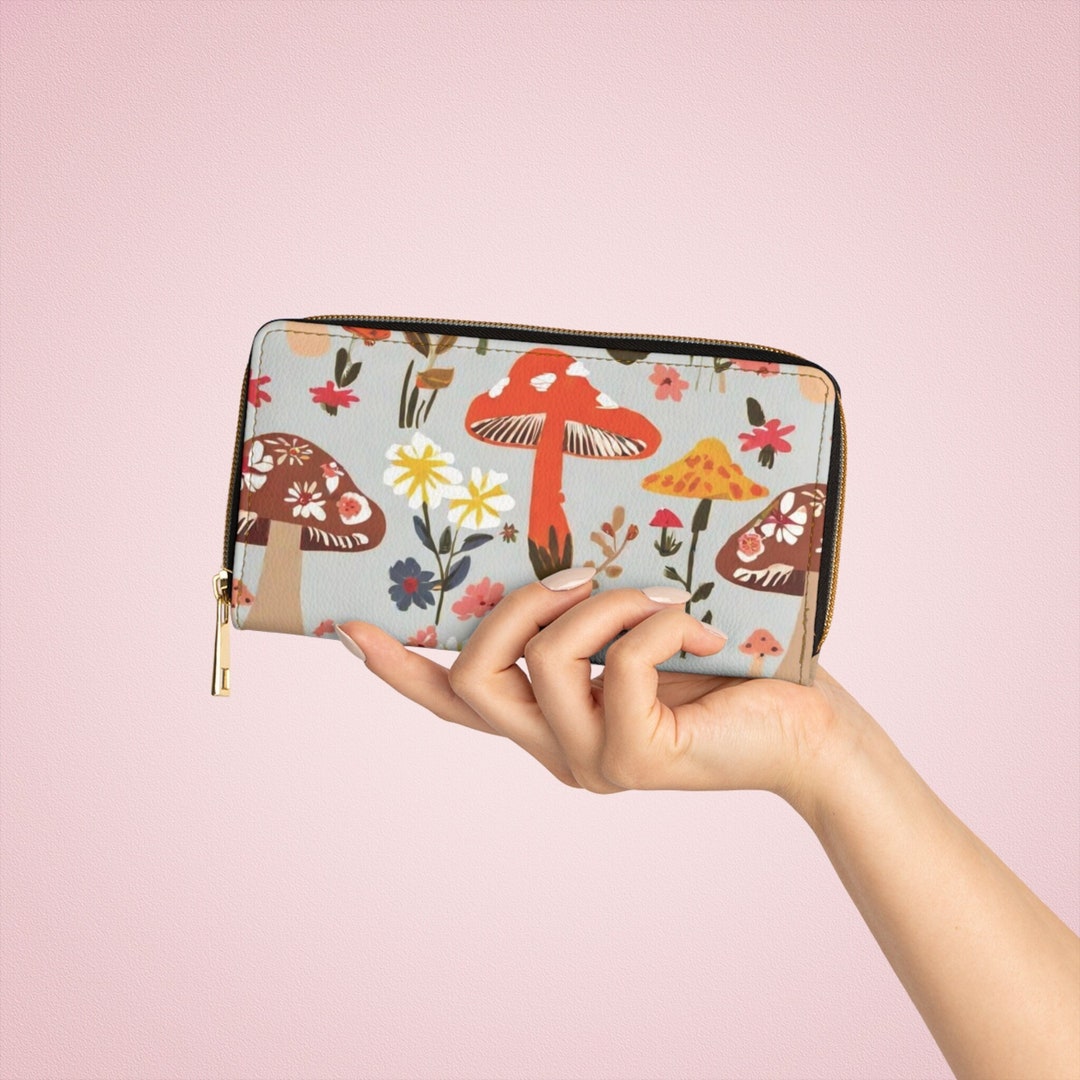 Cottagecore Mushroom Zipper Wallet Floral Coin Purse Gift for Money ...