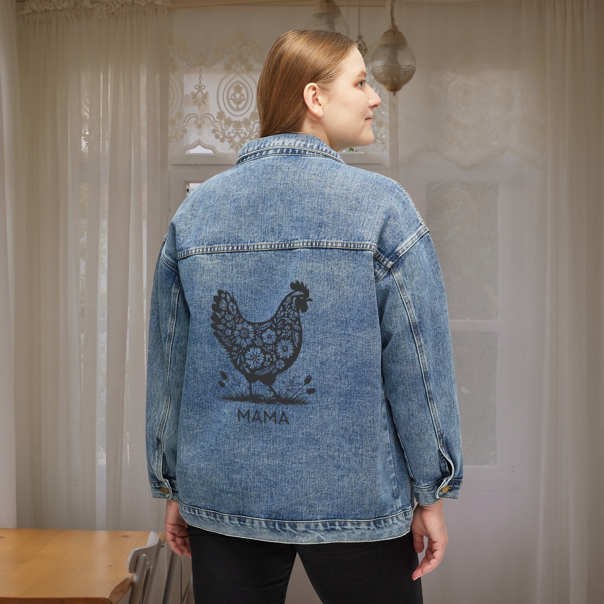 Chicken MAMA Women's Denim Jacket Mothers Day Gift for Her Oversized ...