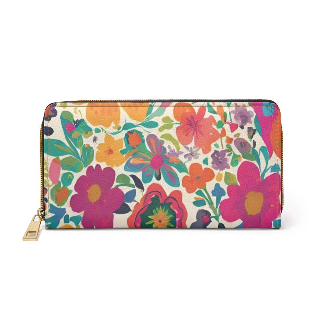 Boho Floral Zipper Wallet, Folk Art Flower Pattern Flowers Money Coin ...