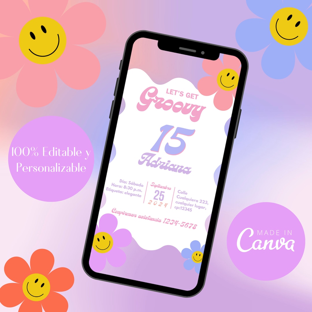 Digital Invitation Template, Colorful Invitation, 15 Years Invitation ...