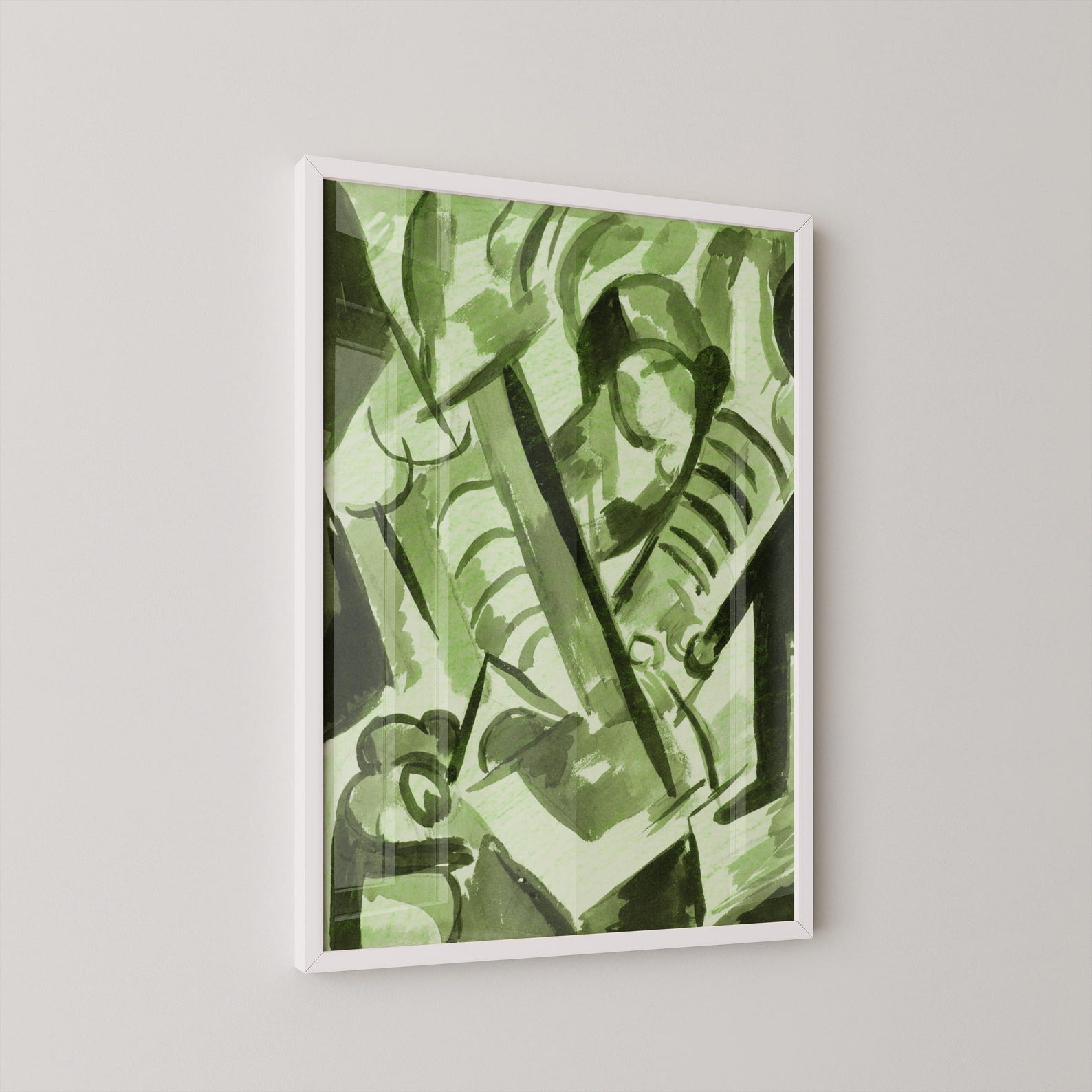 Abstract Green Art Prints: Monochromatic Brushstrokes Set (digital ...