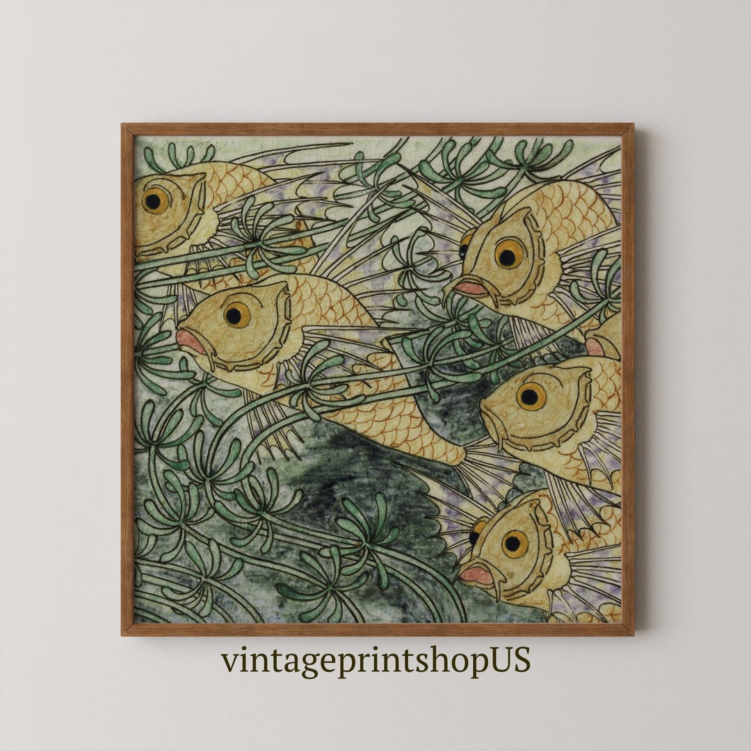 Vintage Tile Fish Art Print: Mediterranean Coastal Decor (digital ...
