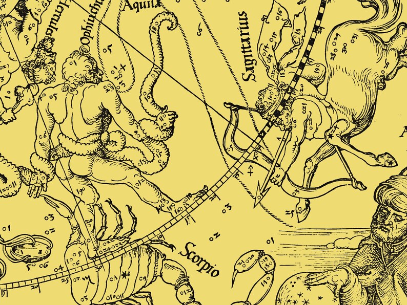 Vintage Constellation Map | Antique Zodiac Star Chart, Astrology Wheel ...