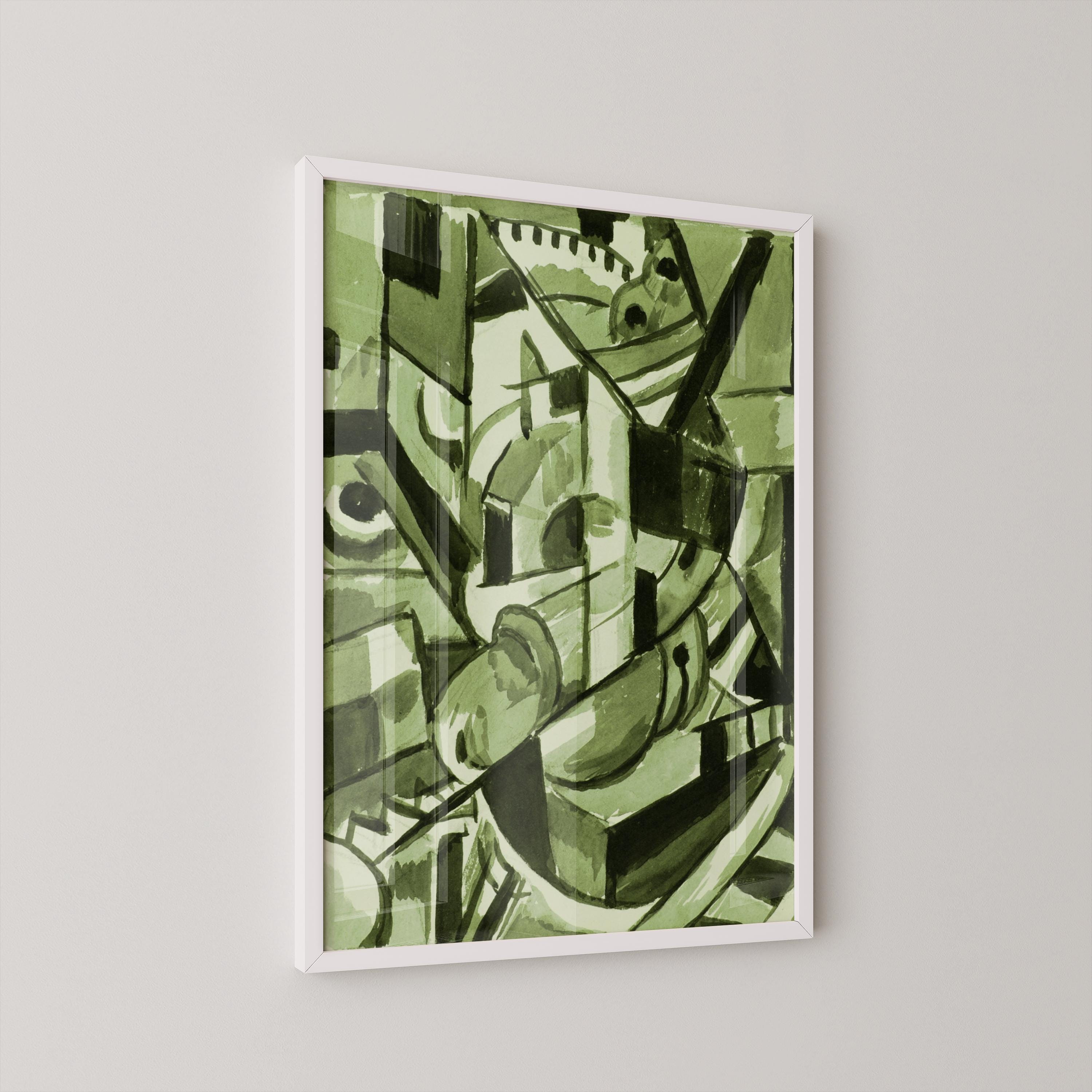 Abstract Green Art Prints: Monochromatic Brushstrokes Set (digital ...