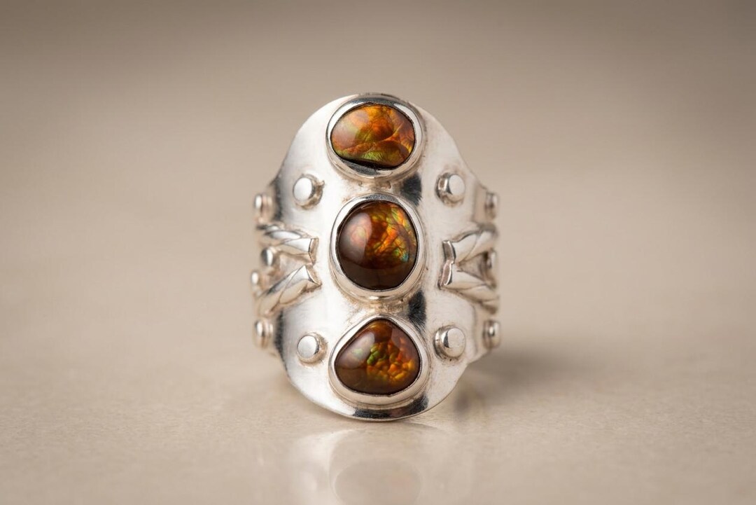 Vertical Fire Agate Statement Ring – Wide Silver Ring With 3 Mexican ...