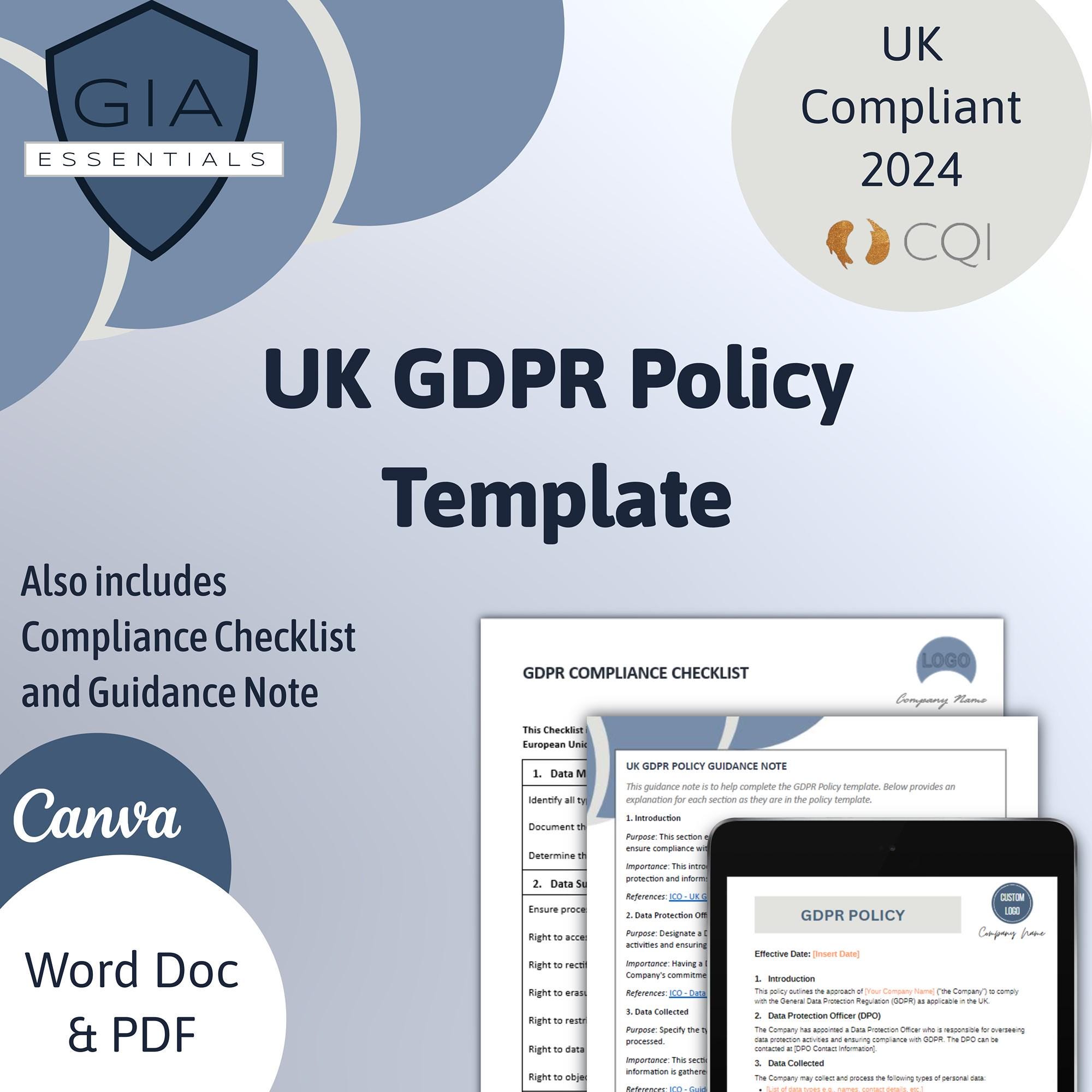GDPR Privacy Policy Template for UK, Editable Microsoft Word and Canva ...