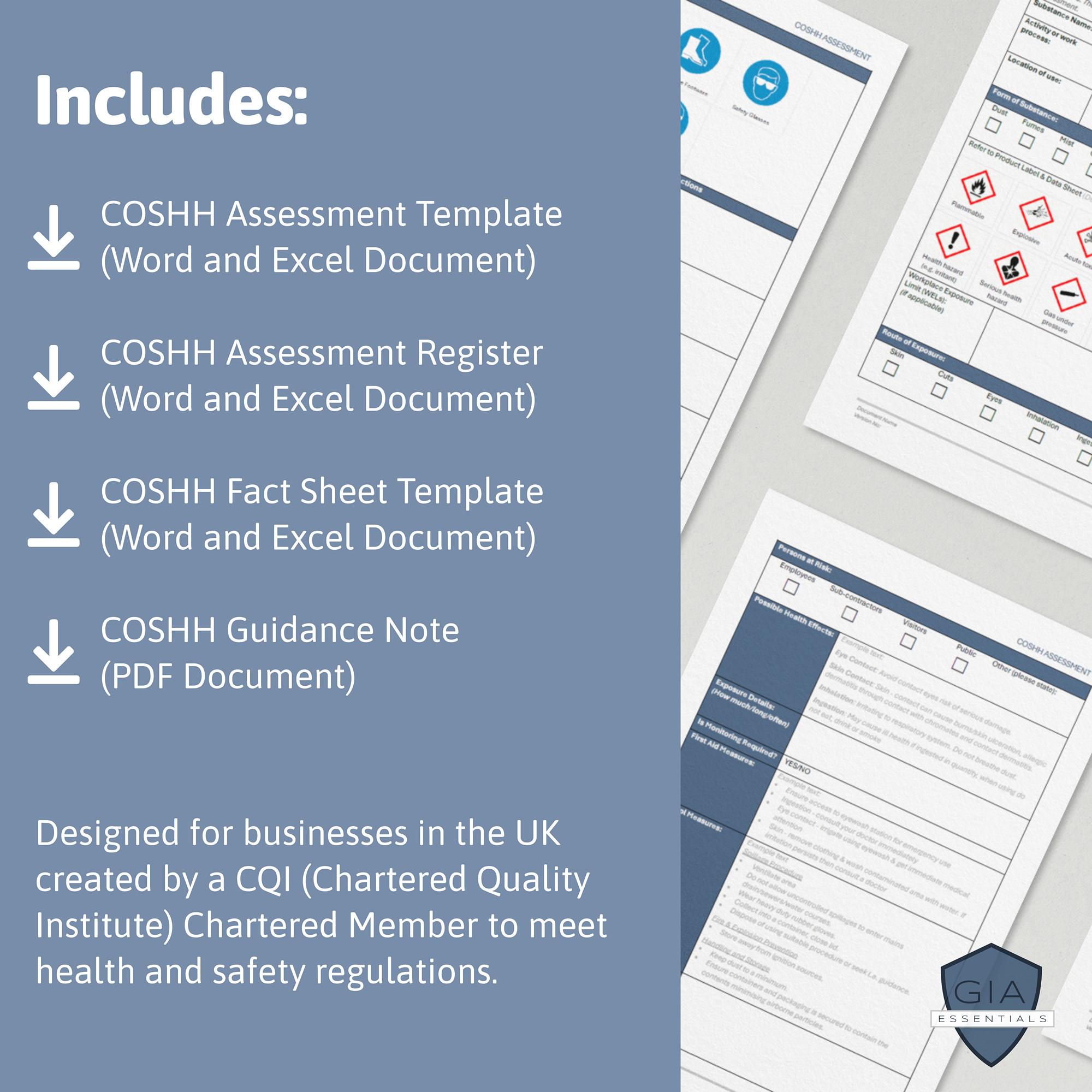 COSHH Assessment Template for UK Business, Editable Word and Excel ...