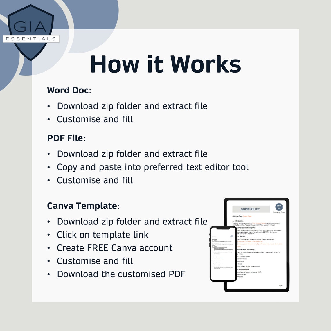 GDPR Privacy Policy Template for UK, Editable Microsoft Word and Canva ...