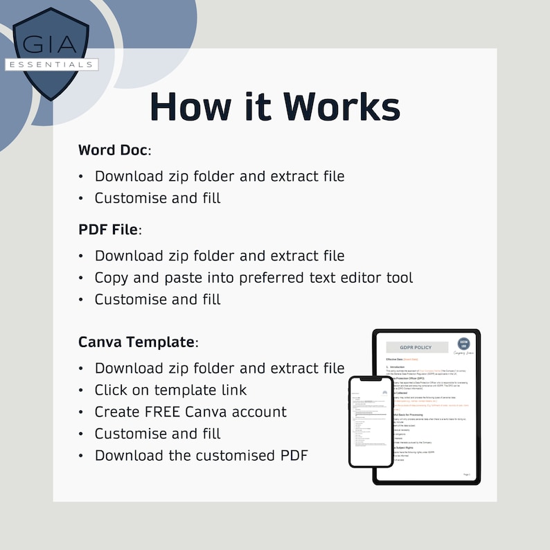 GDPR Privacy Policy Template for UK, Editable Microsoft Word and Canva ...