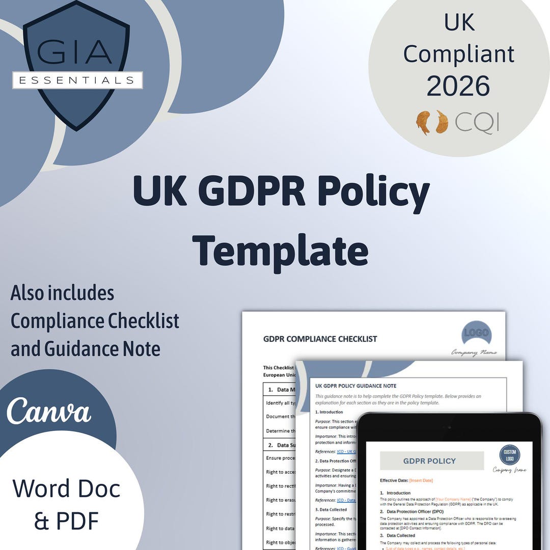 GDPR Privacy Policy Template for UK, Editable Microsoft Word and Canva ...