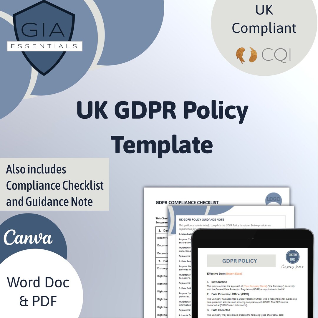GDPR Privacy Policy Template for UK, Editable Microsoft Word and Canva ...