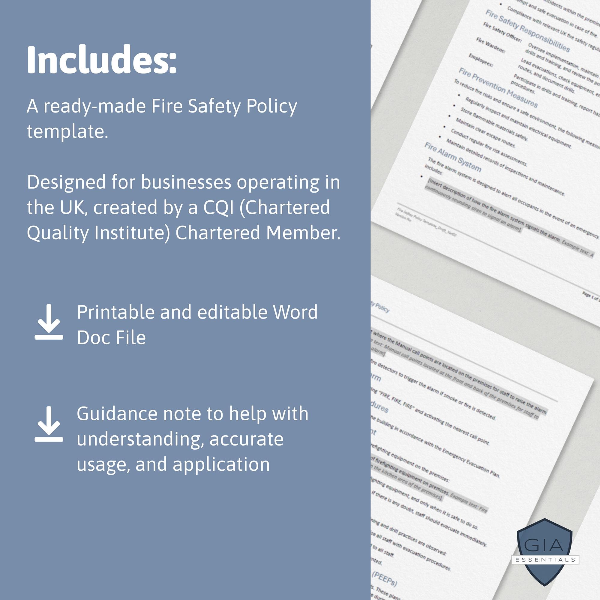 Fire Safety Policy Template for UK Business, Editable and Customisable ...