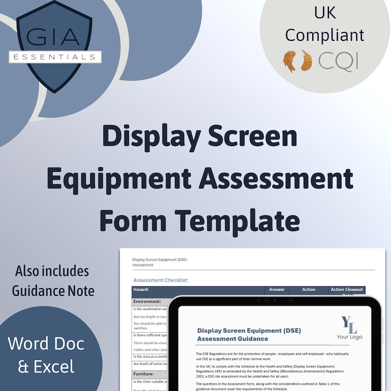 DSE Assessment Checklist UK, Display Screen Equipment Form for ...