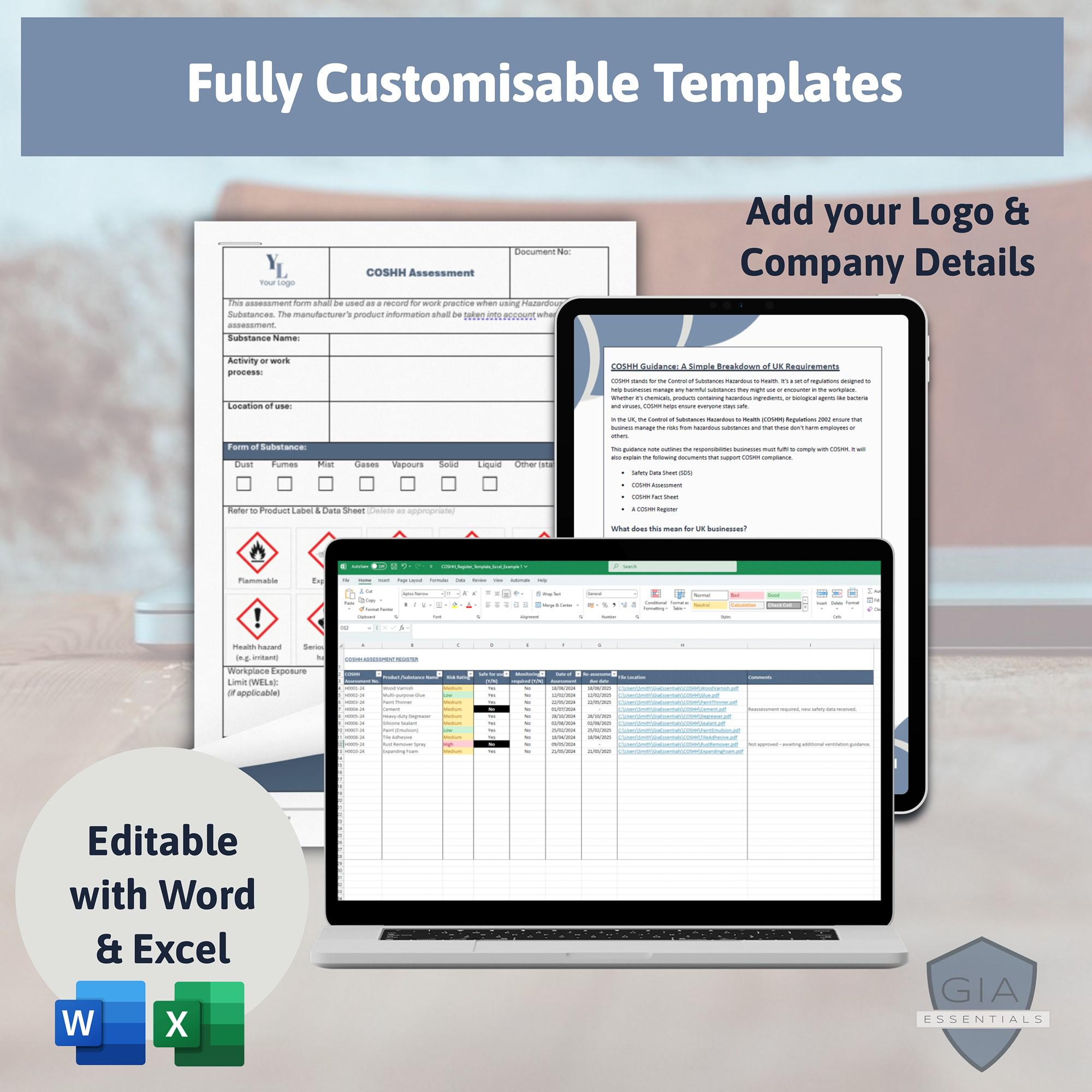 COSHH Assessment Template for UK Business, Editable Word and Excel ...