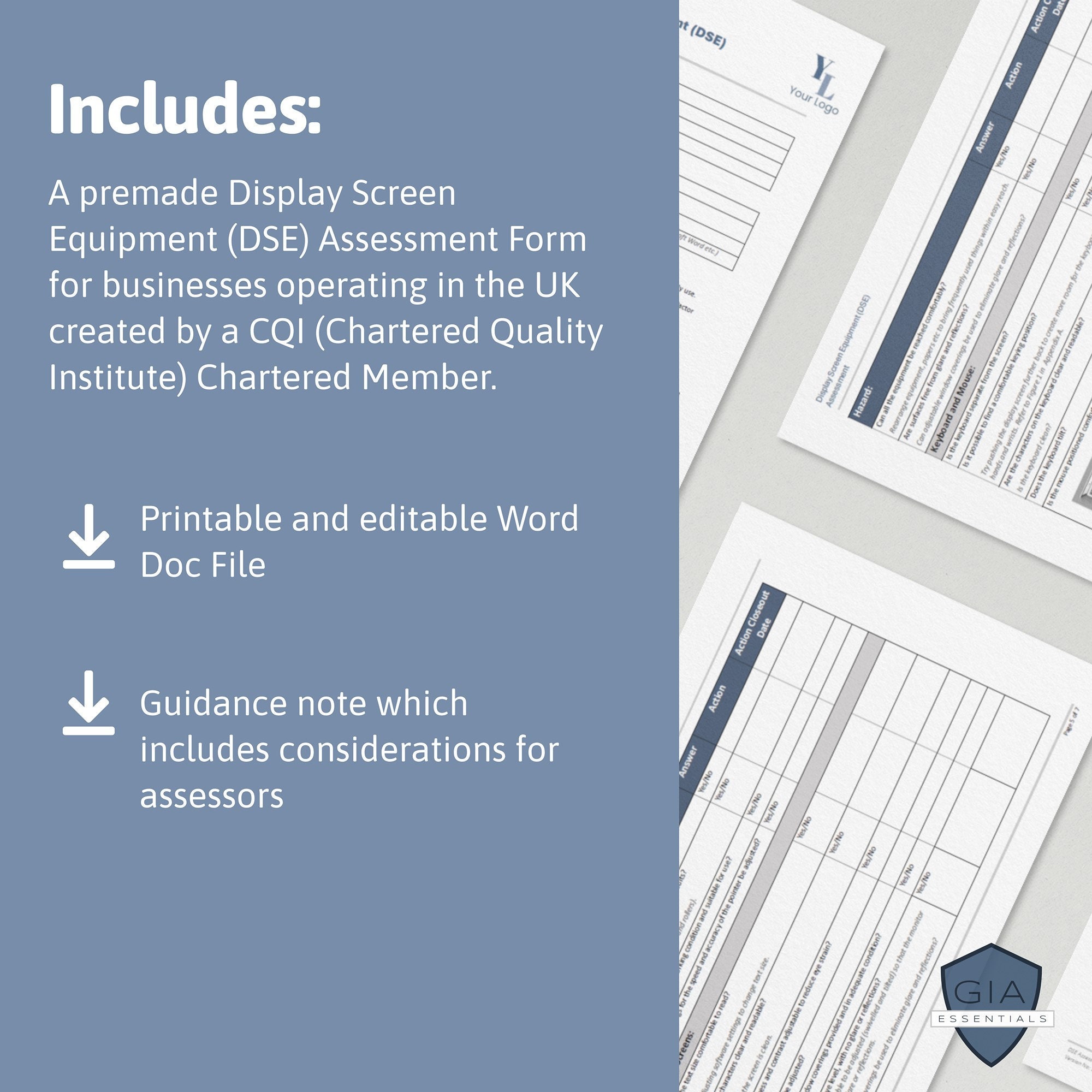 DSE Assessment Checklist UK, Display Screen Equipment Form for ...