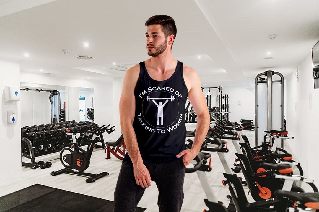 Gym Workout Tank Top Funny I'm Scared of Talking to Women Meme - Etsy
