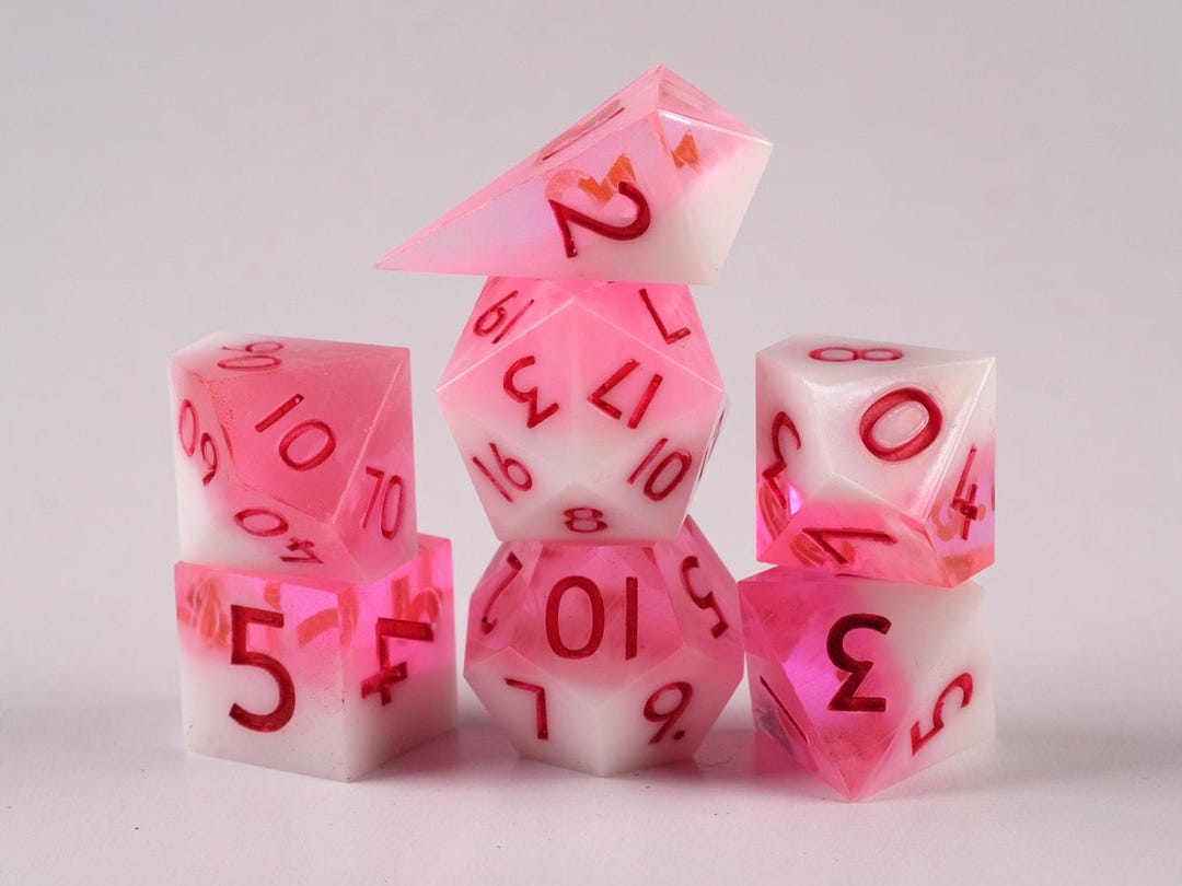 Strawberries & Cream Dice | 7-piece Polyhedral Dice Set | Handmade - Etsy