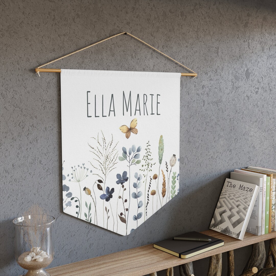 Girl Name Sign With Wildflowers, Girl Name Sign, Girl Pennant - Etsy