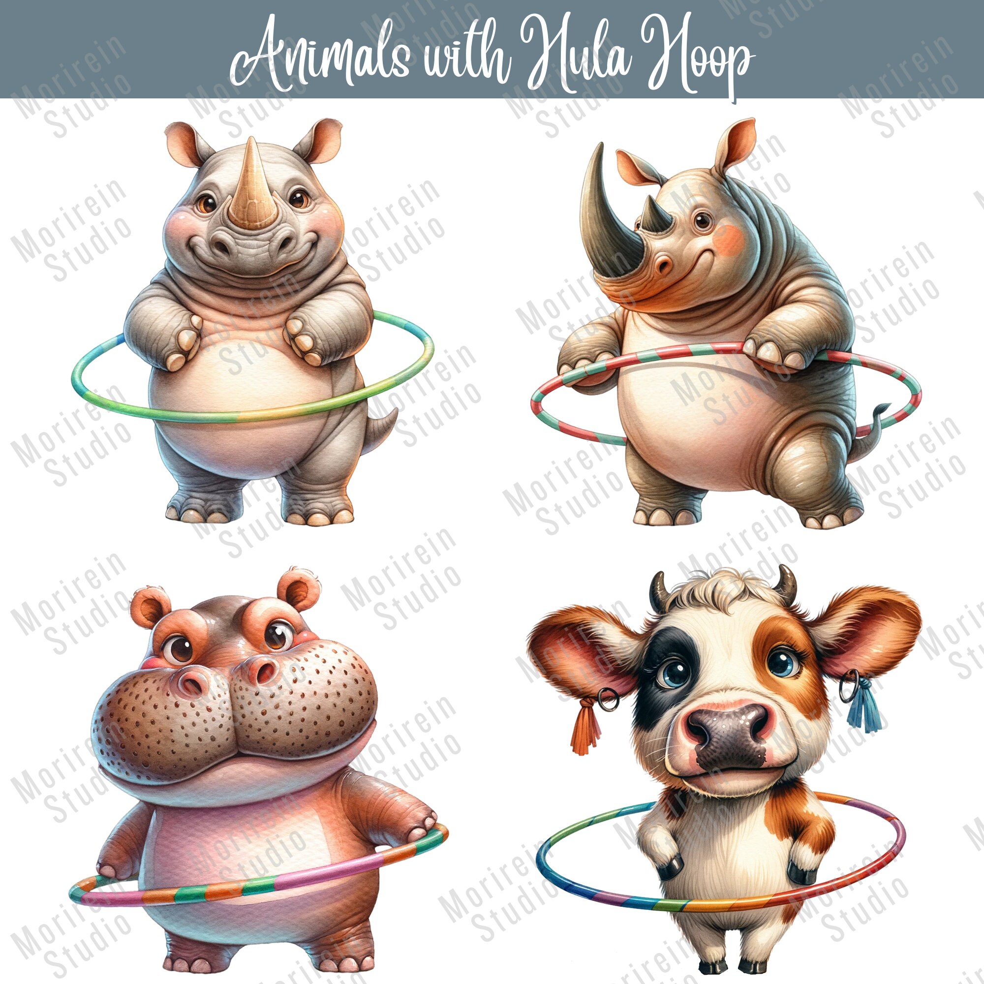 Animals With Hula Hoop Clipart 17 PNG Watercolor Animals Hula Hoop PNG ...